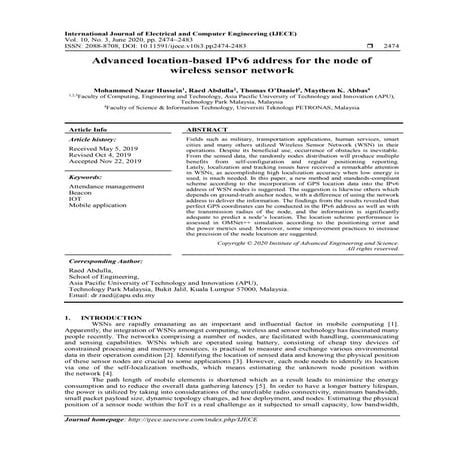 Advanced location-based IPv6 address for the node of wireless sensor network | PDF