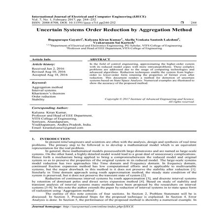 Uncertain Systems Order Reduction by Aggregation Method | PDF
