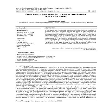 Evolutionary Algorithms Based Tuning Of Pid Controller For An Avr 1409