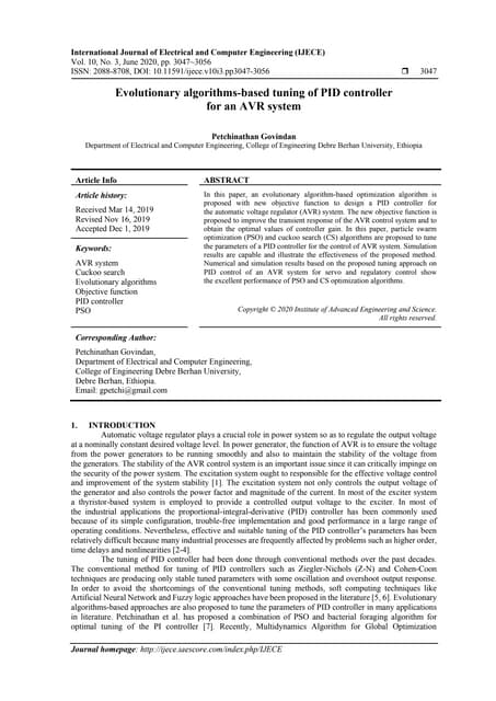 Evolutionary Algorithms Based Tuning Of Pid Controller For An Avr 1409