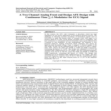 A Two Channel Analog Front end Design AFE Design with Continuous Time ∑ ...