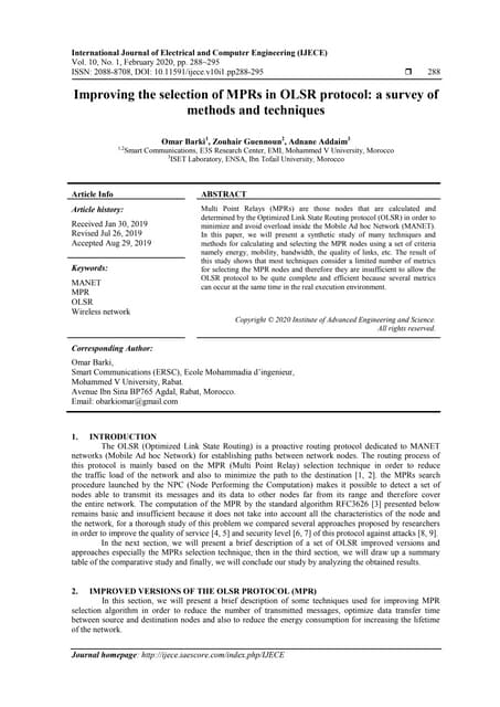OLSR | Optimized Link State Routing Protocol | PPTX