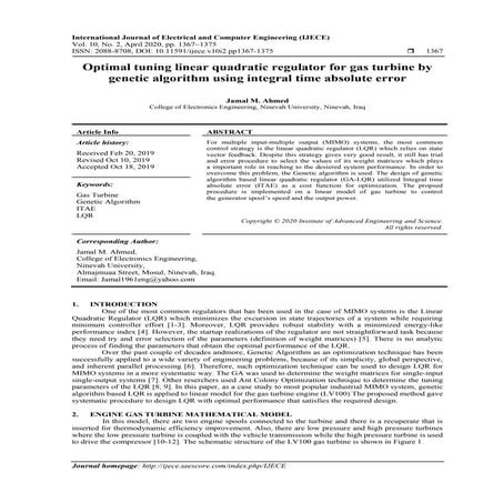 Optimal Tuning Linear Quadratic Regulator For Gas Turbine By Genetic Algorithm Using Integral