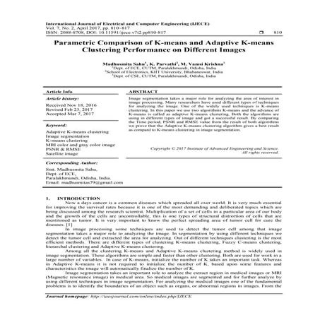 Parametric Comparison Of K Means And Adaptive K Means Clustering Performance On Different Images 1901