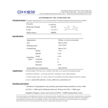 Antioxidant 702 ethanox 702 cas 118 82-1 tds baoxu chemical ...