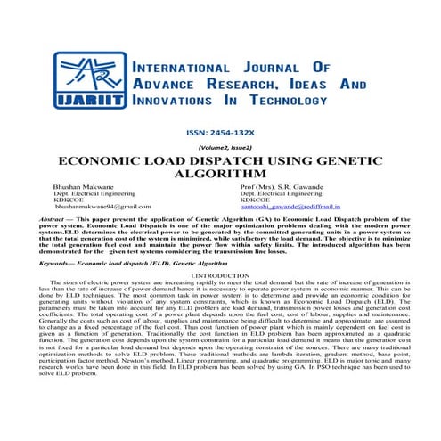 Economic Load Dispatch Using Genetic Algorithm Pdf