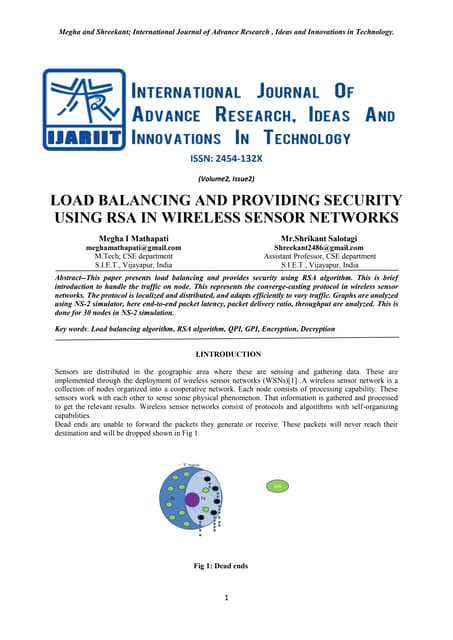 Load Balancing And Providing Security Using Rsa In Wireless Sensor