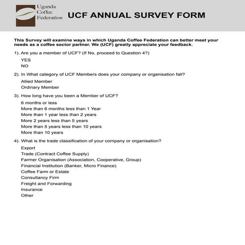Uganda Coffee Federation Membership survey form | PDF