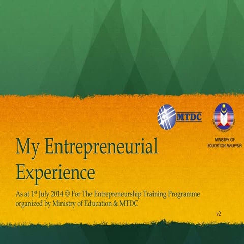 My Entrepreneurial Experience Presentation | PPTX