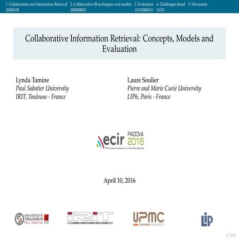 Collaborative Information Retrieval: Concepts, Models and Evaluation | PPT