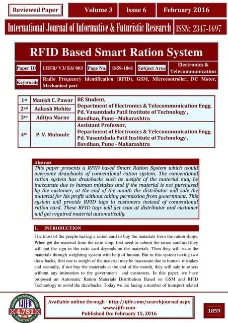 Ration Material Distribution and Stock Information Interchange using Finger Print | PDF