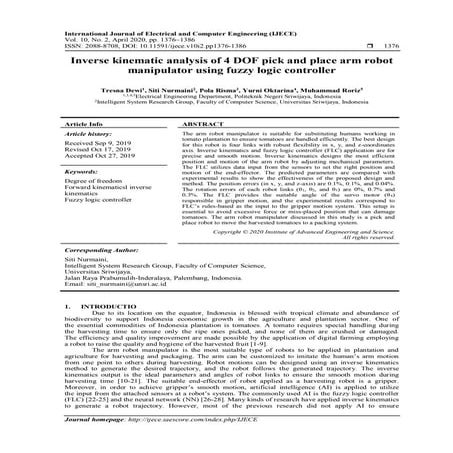 Inverse Kinematic Analysis Of 4 Dof Pick And Place Arm Robot Manipulator Using Fuzzy Logic