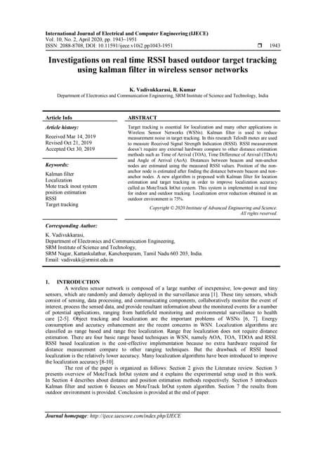 Investigations On Real Time Rssi Based Outdoor Target Tracking Using Kalman Filter In Wireless