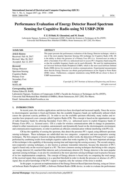 Performance Evaluation Of Energy Detector Based Spectrum Sensing For Cognitive Radio Using Ni 4526