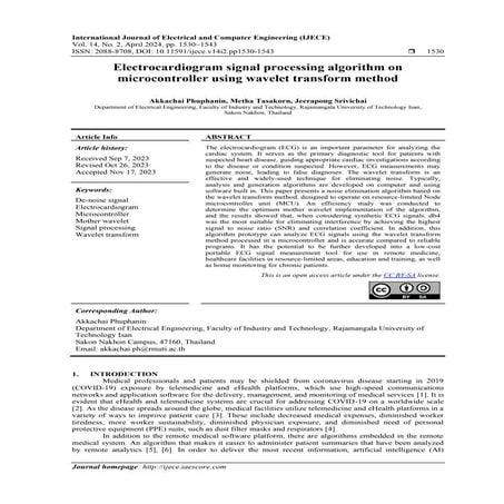 Electrocardiogram Signal Processing Algorithm On Microcontroller Using Wavelet Transform Method 1539