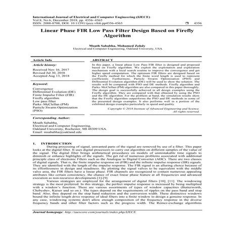 Linear Phase Fir Low Pass Filter Design Based On Firefly Algorithm Pdf