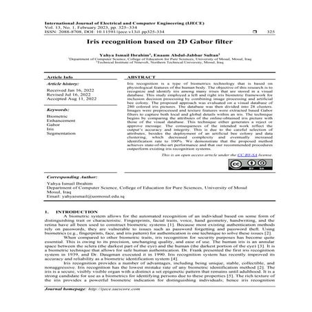 Iris recognition based on 2D Gabor filter | PDF