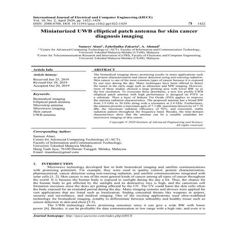 Miniaturized UWB elliptical patch antenna for skin cancer diagnosis ...