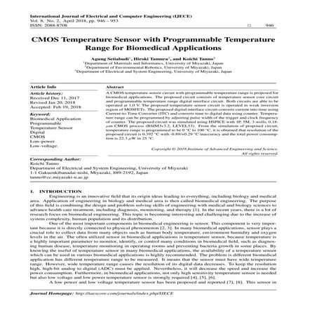CMOS Temperature Sensor with Programmable Temperature Range for Biomedical Applications | PDF