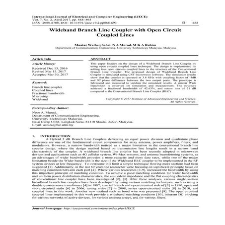 Wideband Branch Line Coupler with Open Circuit Coupled Lines | PDF