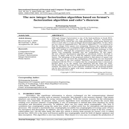 The New Integer Factorization Algorithm Based On Fermat S Factorization Algorithm And Euler S