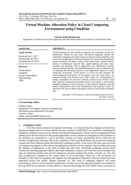 Virtual Machine Allocation Policy In Cloud Computing Environment Using Cloudsim Pdf 7833