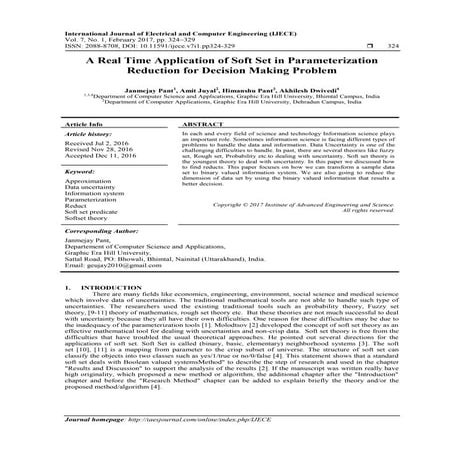 A Real Time Application Of Soft Set In Parameterization Reduction For