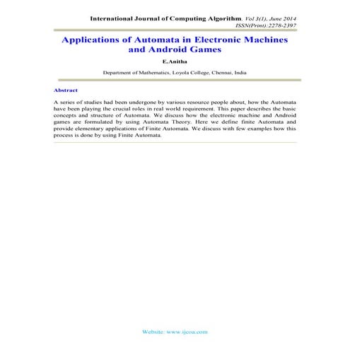 Applications Of Automata In Electronic Machines And Android Games