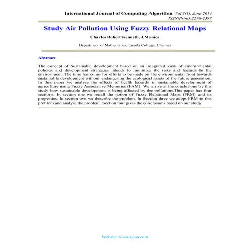 Study Air Pollution Using Fuzzy Relational Maps | PDF