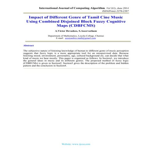 Impact of Different Genre of Tamil Cine Music Using Combined Disjoined ...