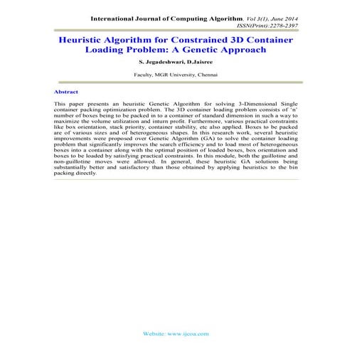 Heuristic Algorithm For Constrained 3d Container Loading Problem A 4003