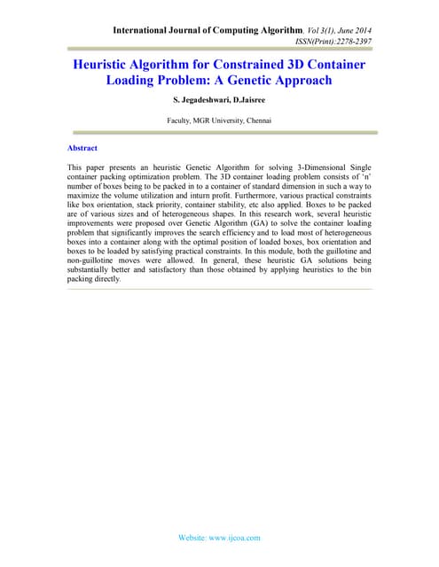 Heuristic Algorithm For Constrained 3d Container Loading Problem A 4003