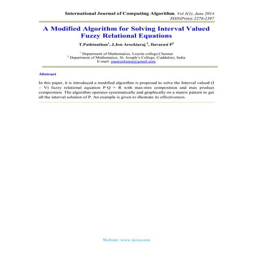 A Modified Algorithm For Solving Interval Valued Fuzzy Relational
