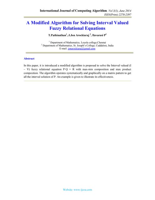 A Modified Algorithm For Solving Interval Valued Fuzzy Relational