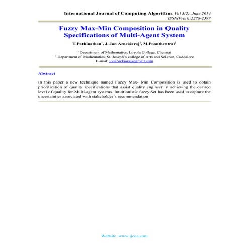 Fuzzy Max-Min Composition in Quality Specifications of Multi-Agent System | PDF | Computing ...