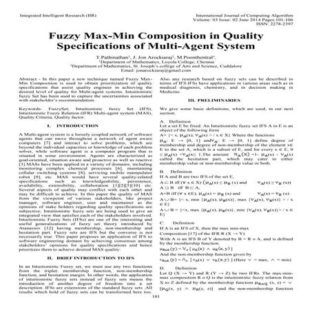 Fuzzy Max-Min Composition in Quality Specifications of Multi-Agent System | PDF