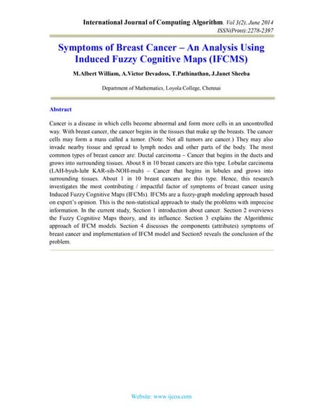 Symptoms Of Breast Cancer An Analysis Using Induced Fuzzy Cognitive