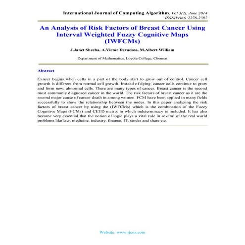 An Analysis of Risk Factors of Breast Cancer Using Interval Weighted Fuzzy Cognitive Maps ...