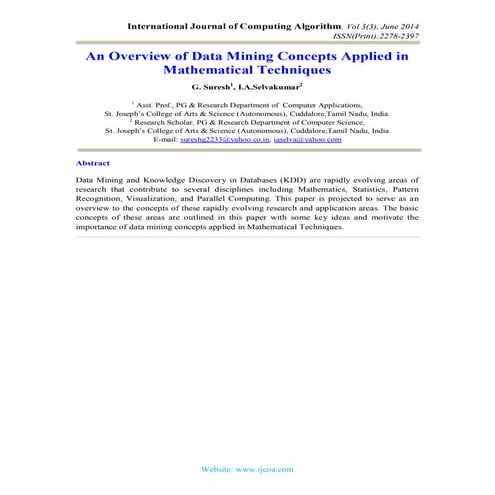 An Overview of Data Mining Concepts Applied in Mathematical Techniques ...