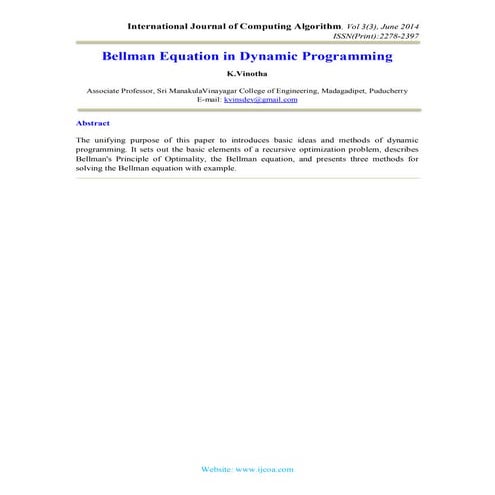 Bellman Equation In Dynamic Programming Pdf