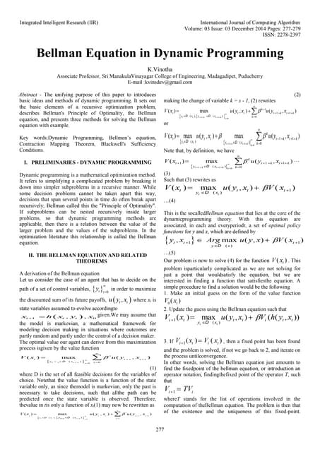 Bellman Equation In Dynamic Programming Pdf