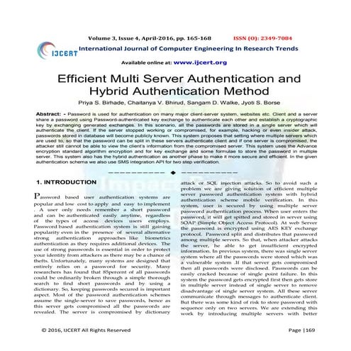 Efficient Multi Server Authentication And Hybrid Authentication Method Pdf