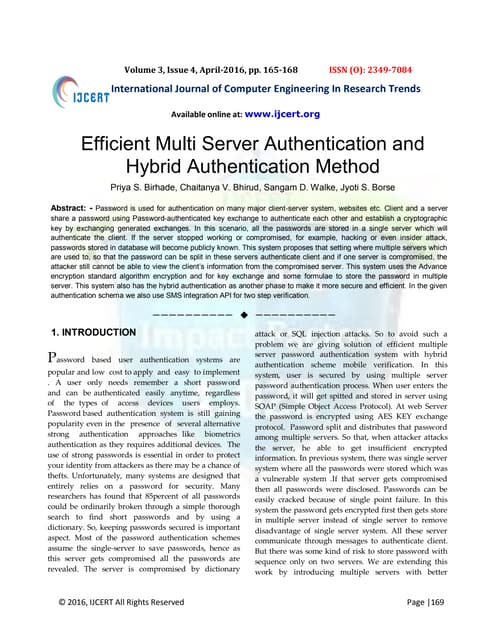 Efficient Multi Server Authentication And Hybrid Authentication Method