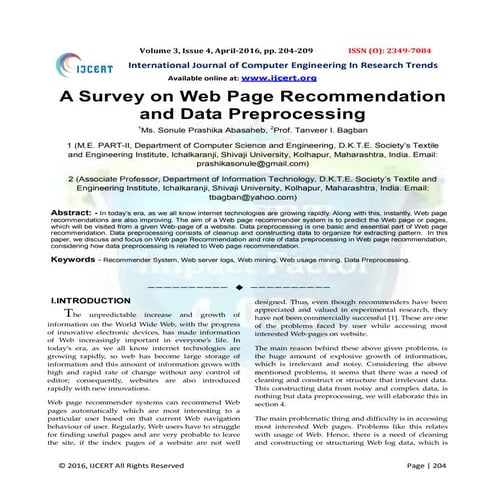 A Survey On Web Page Recommendation And Data Preprocessing Pdf Web