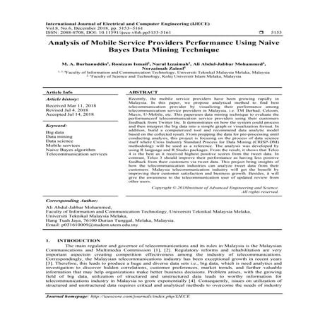 Analysis of Mobile Service Providers Performance Using Naive Bayes Data Mining Technique | PDF
