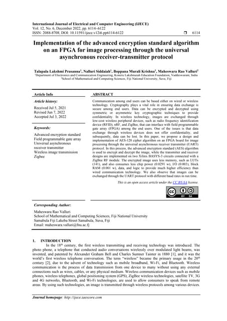 Implementation Of The Advanced Encryption Standard Algorithm On An Fpga 9650