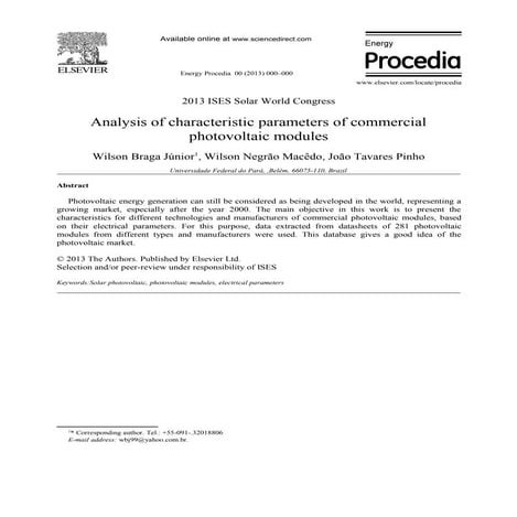 147 analysis of characteristic parameters of commercial photovoltaic ...