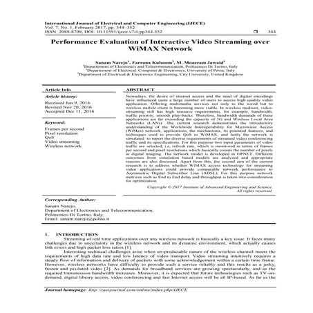 Performance Evaluation Of Interactive Video Streaming Over Wimax