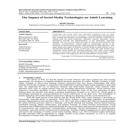 The Impact of Social Media Technologies on Adult Learning | PDF ...