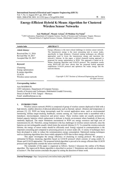 Energy Efficient Hybrid K Means Algorithm For Clustered Wireless Sensor Networks Pdf